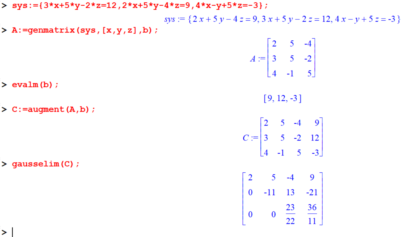 Lesson 11 System of Linear Equations and Matrices | Maple